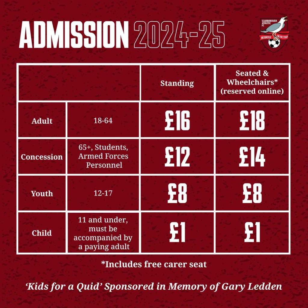 Admission Prices 24/25 - Scarborough Athletic